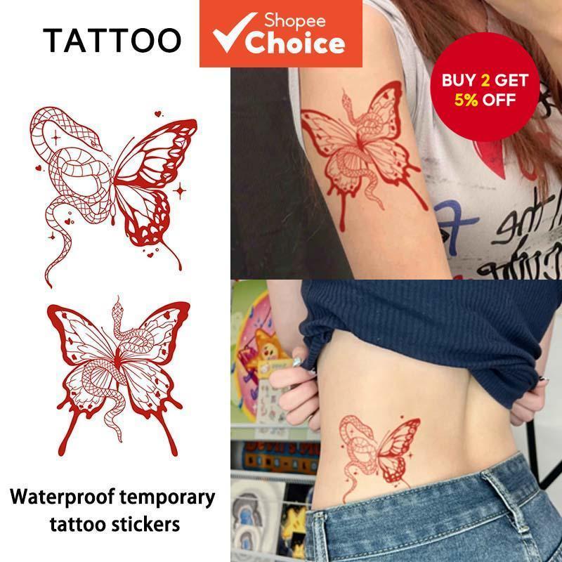 Half Snake Half Butterfly Orange Temporary Tattoo Waterproof Arm ...
