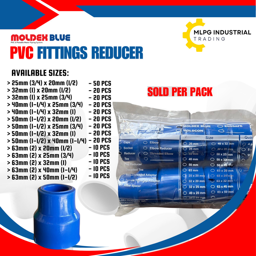 (PER PACK) Moldex Blue PVC Fitting REDUCER (3/4x1/2" TO 2x1-1/2 INCH ...