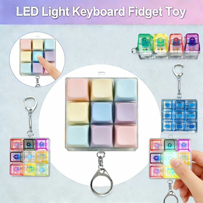 LED Light Keyboard Fidget Toy Stress Relief Keyboard Keychain DIY ...