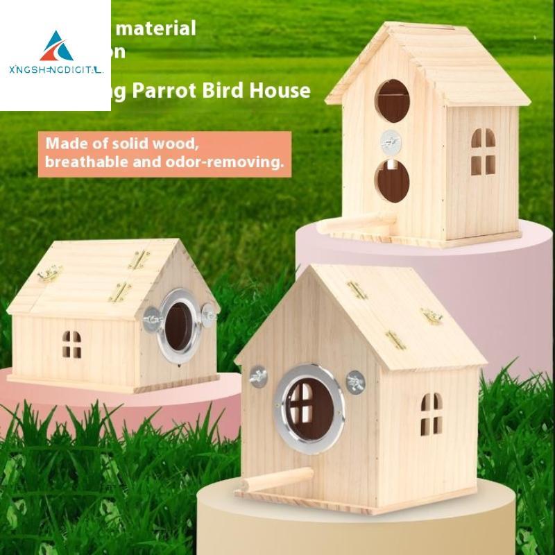 ZJPG> Bird Wooden Cage For Bird Cage Parrot Circular Cage Anti Splash ...