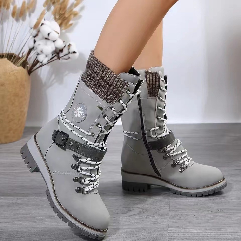 Winter Outdoor Mid-Calf Boots with Side Zip and Square Medium Heel ...