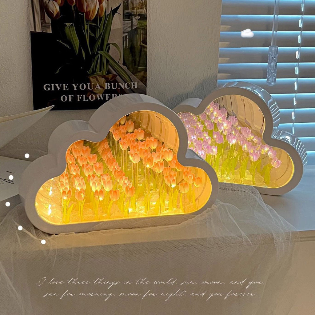 Tulips Mirror Lamp Cloud Light DIY LED Flower Lamp Tulip Night Lamp ...