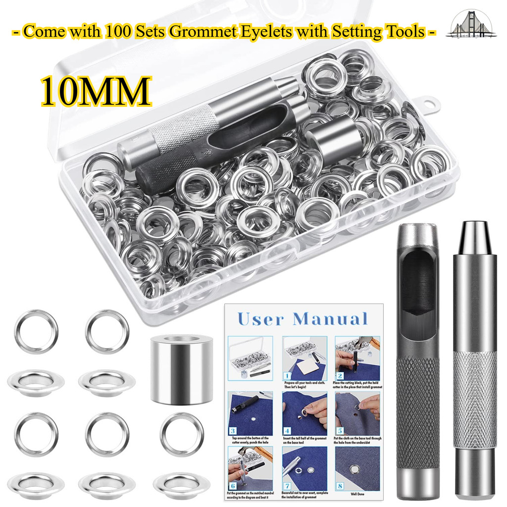 100 Set Grommets Eyelet Kit Copper Rivet Eye Button with Installer ...