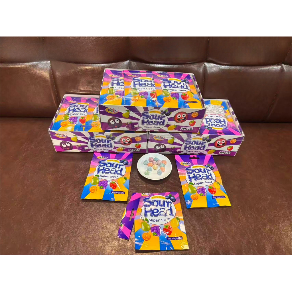 A-7801 SOUR HEAD Sour powder candy Mixed fruit flavor 30pcs/loot Bags ...