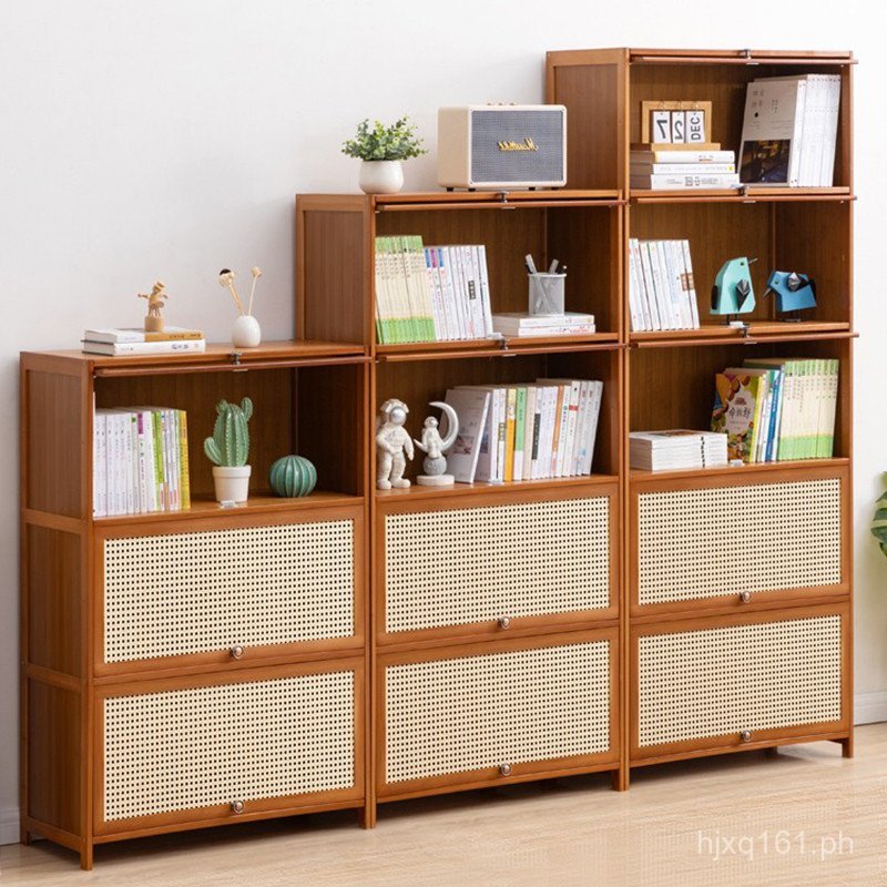Full Wall Living Room Office Bookshelf IL Study Bamboo Integrated Light ...