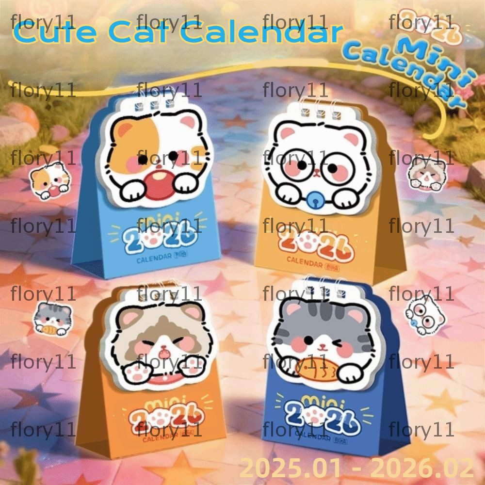 FLORY11 Coil Calendar, Portable Cartoon Cat 2026 Desk Calendar, Cute ...