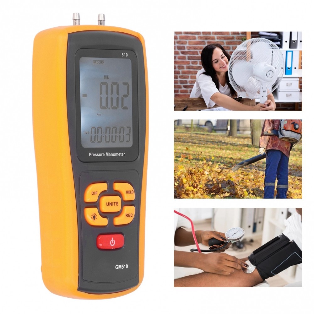 GM510 Handheld Digital Display USB Pressure Gauge Differential Pressure ...