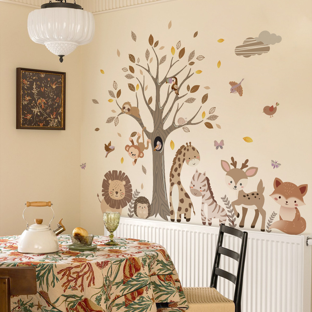 Cartoon Wall Stickers Bohemian Animal Big Tree Wall Stickers Children's ...