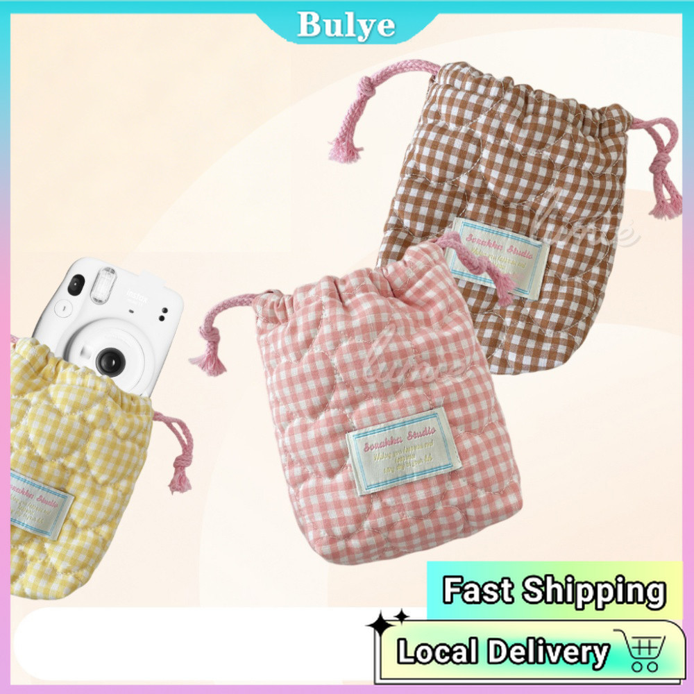 (Local Shipping) Mini Drawstring Camera Bag Quilted Cotton Heart ...