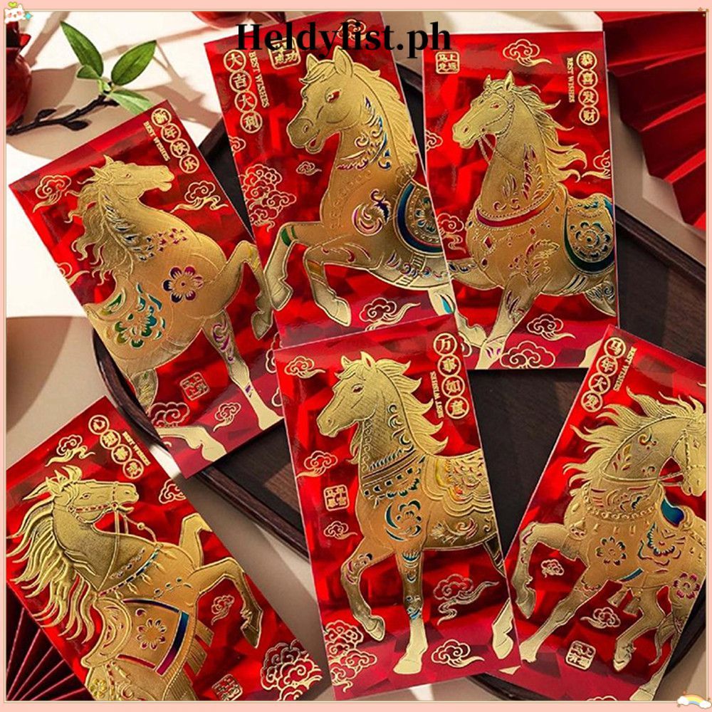 6pcs/set 2026 New Year Red Envelope Traditional Gold Horse Year Money ...