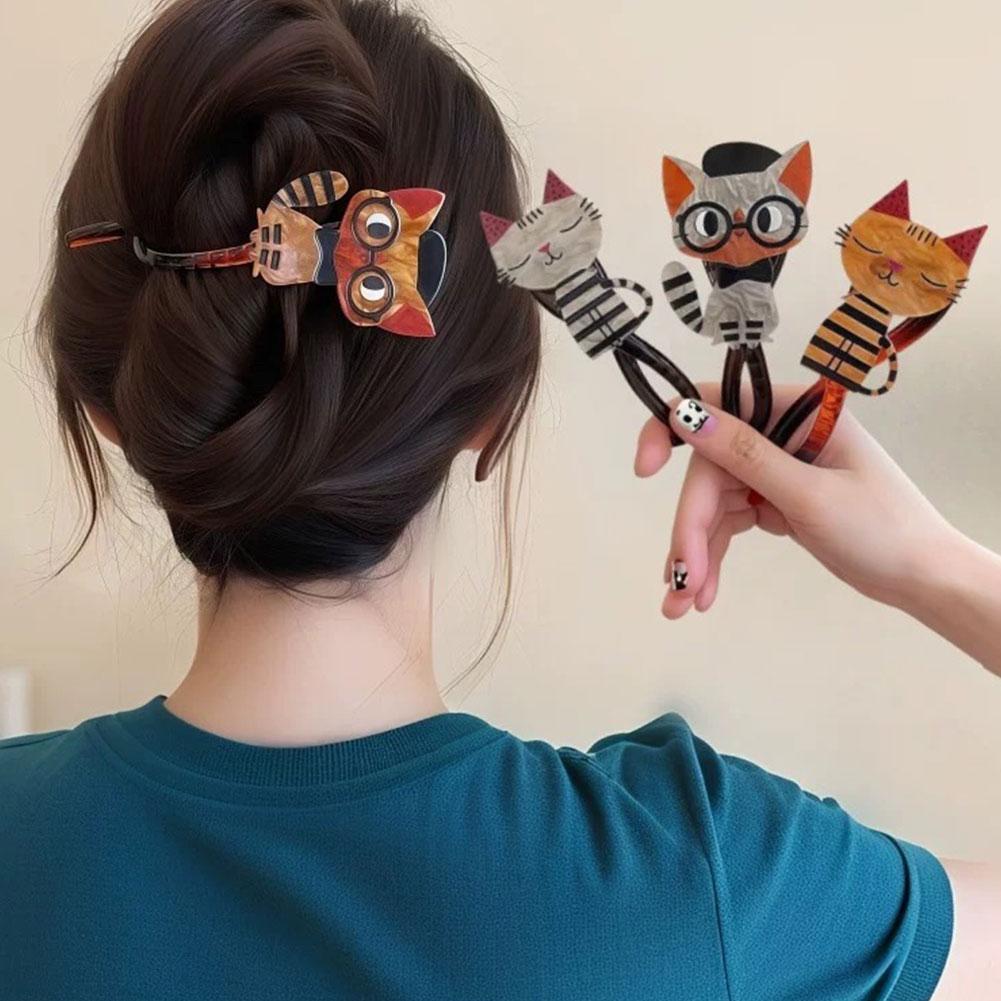Cute Cartoon Cat Twist Hair Clips Girls Acrylic Hair Crab Accessories ...