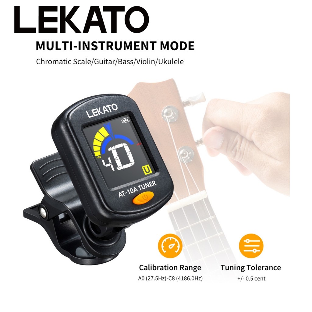 LEKATO Guitar Tuner Clip On Rechargeable LCD Screen for All String ...