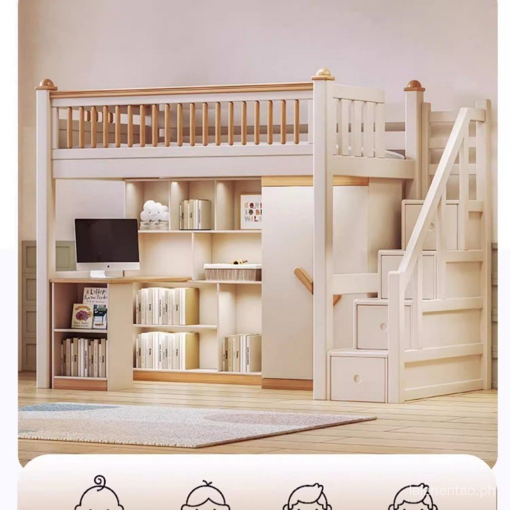Solid Wood Bunk Bed Multi-Functional Combination Children's Wardrobe ...