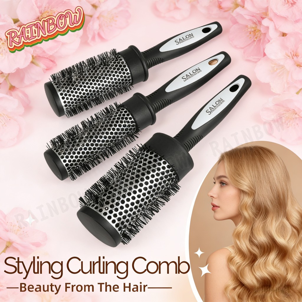 Curly Hair Brush Rolling Thermal Aluminum Tube Hair Roller Comb Salon ...