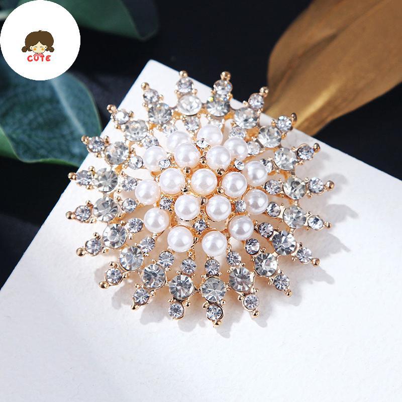 Annag Rhinestone Flower Brooches Pearl Classic Brooch Pins Women ...