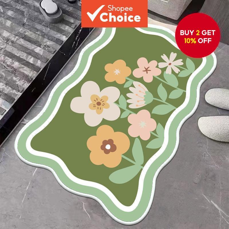 Anti-Slip Bathroom Mat Soft Non-Skid Flower Pattern Floor Rug Home ...