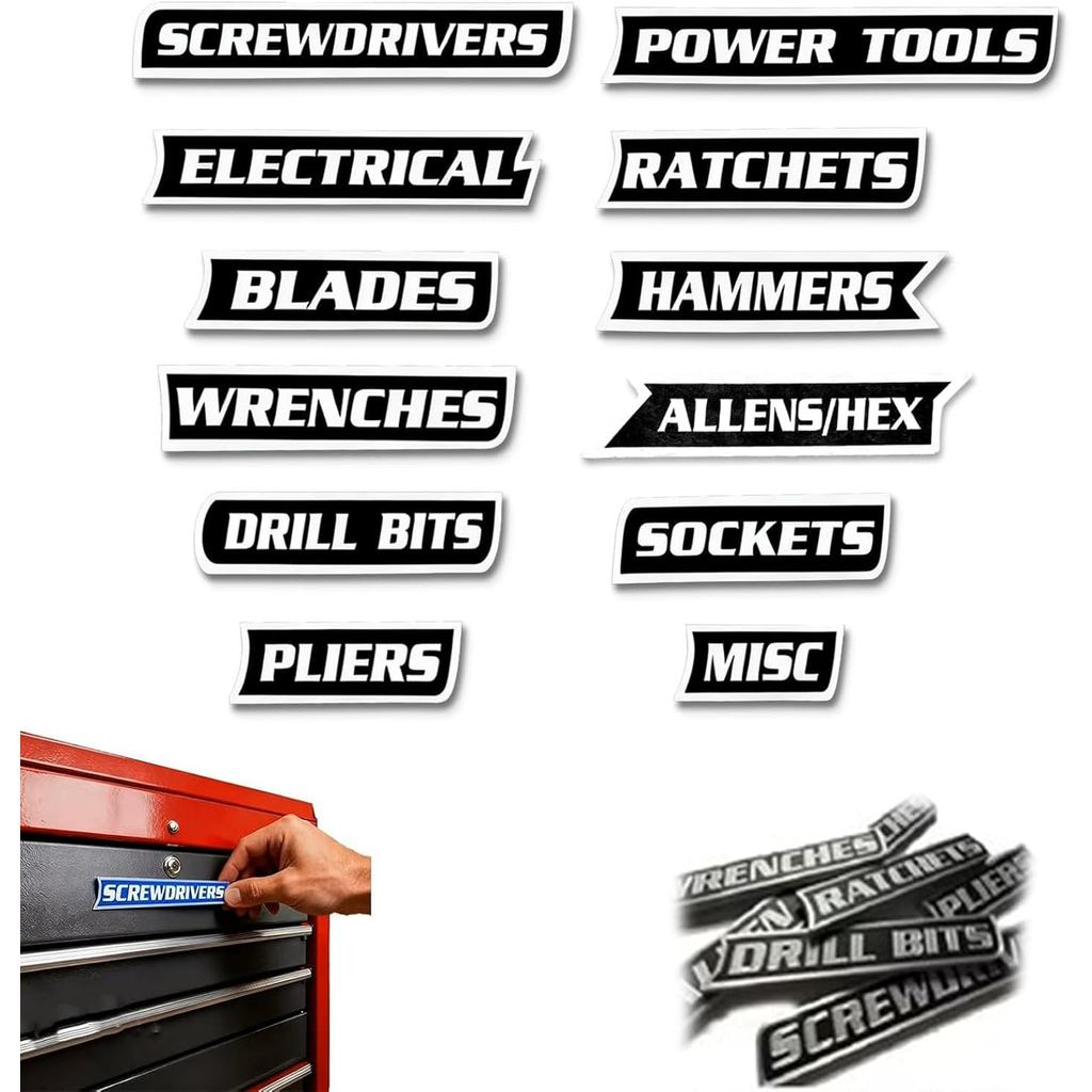 12 Pack of Magnetic Toolbox Labels, 3D-Printed Tool Box Labels, General ...