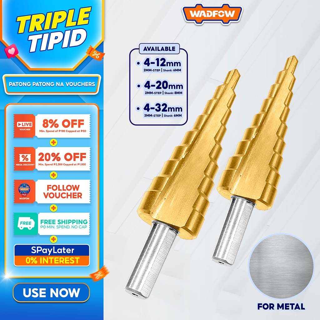 Wadfow Step Drill Cone Bits High Speed Steel 4-12mm / 4-20mm / 4-32mm ...