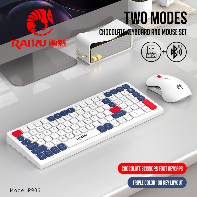 METMI x Raiku R906 Wireless Keyboard Mouse Set - 2.4G/BT Scissor Keys ...