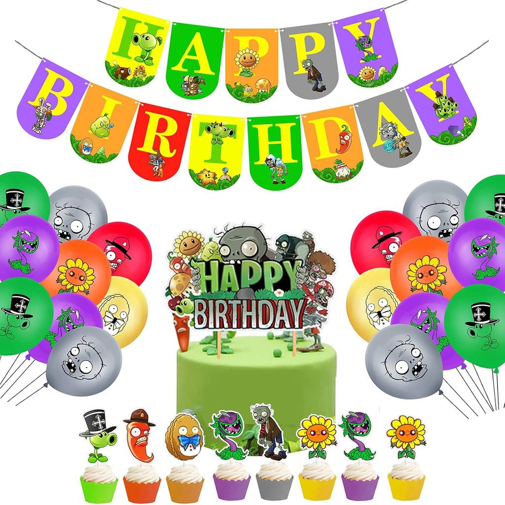 Plants Game Theme Birthday Party Decoration Set with Zombies Birthday ...