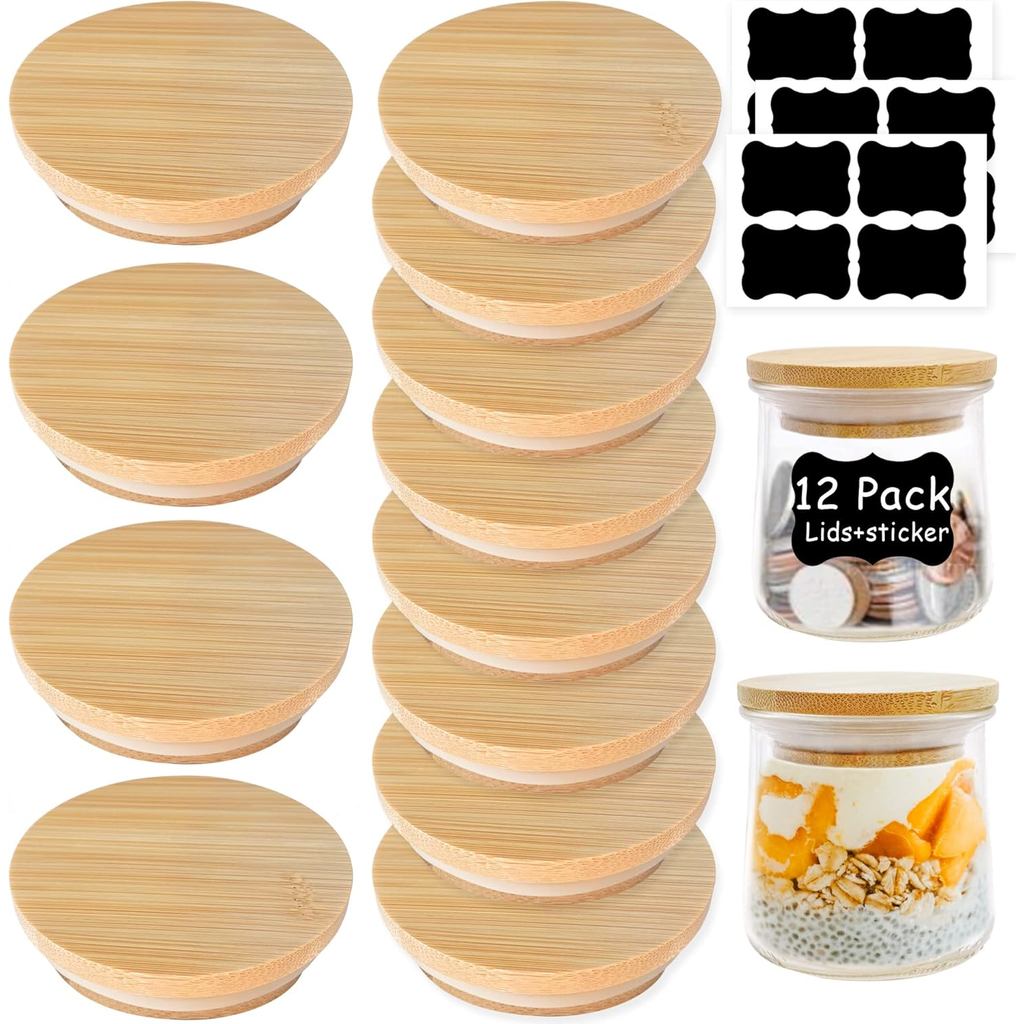 Oui Yogurt Jar Lids - 12 pack Oui Lids - Natural Bamboo Wood with ...