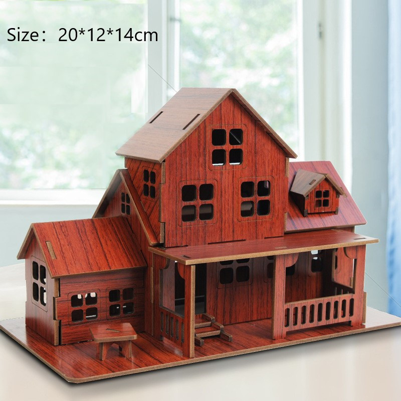 [HENGHOME] 3D Wooden Puzzle Jigsaw Architecture DIY House Villa Kids ...