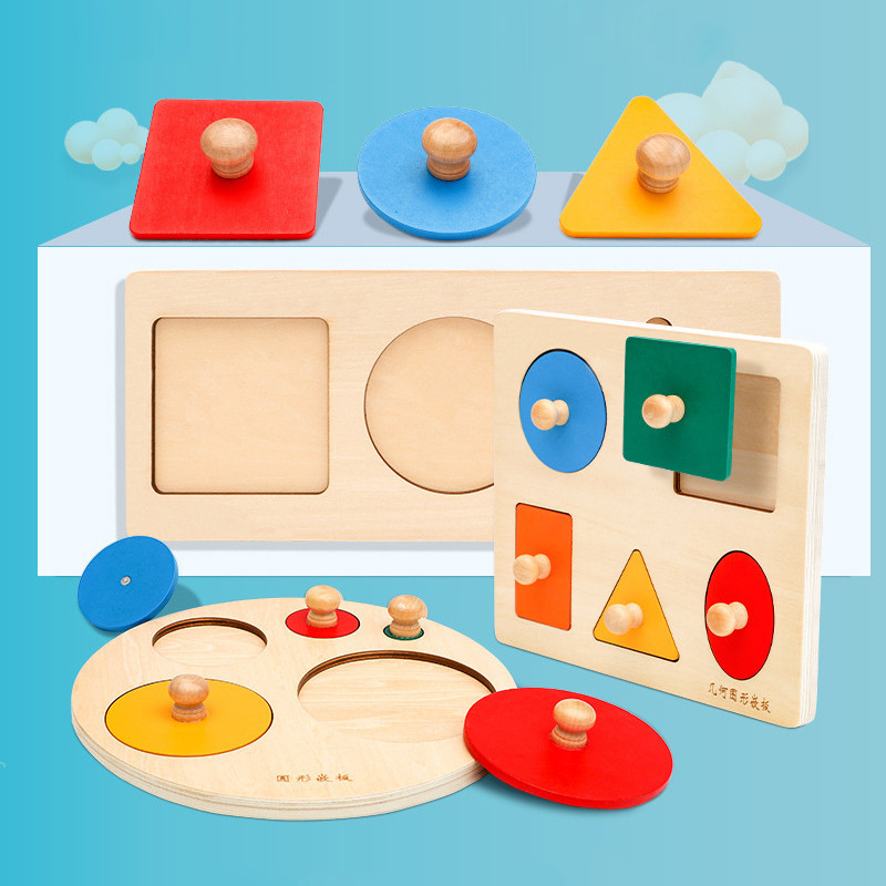 [HENGHOME] Montessori Puzzle Toys Wooden Geometric Shapes Sorting Math ...