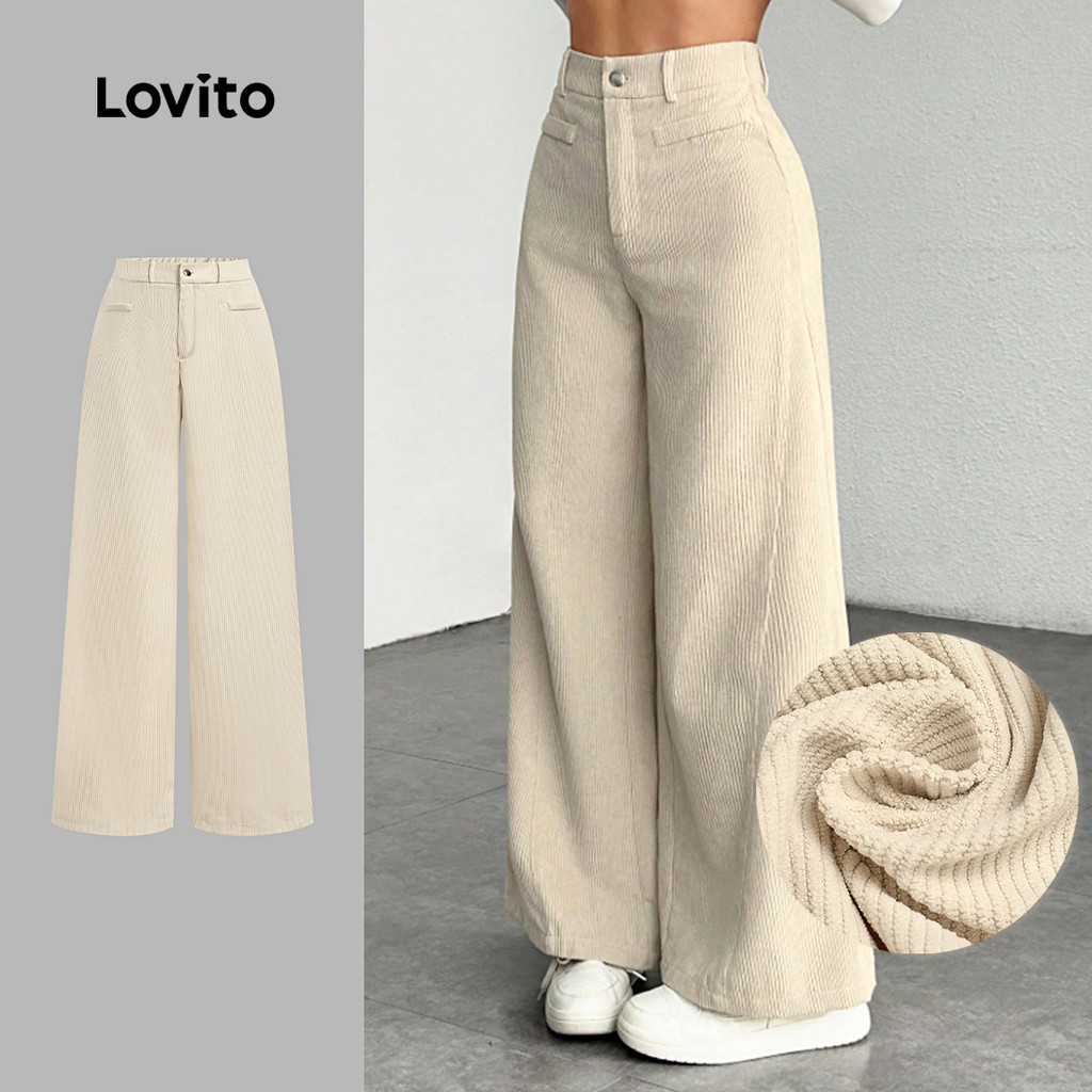 Lovito Women Casual Pants Commute Classic And Versatile Zipper Fake ...