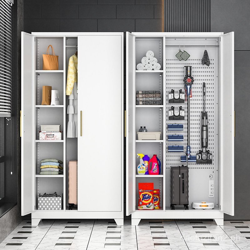 Household Cleaning Cabinet Balcony Storage Cabinet Pegboard Mop Storage ...
