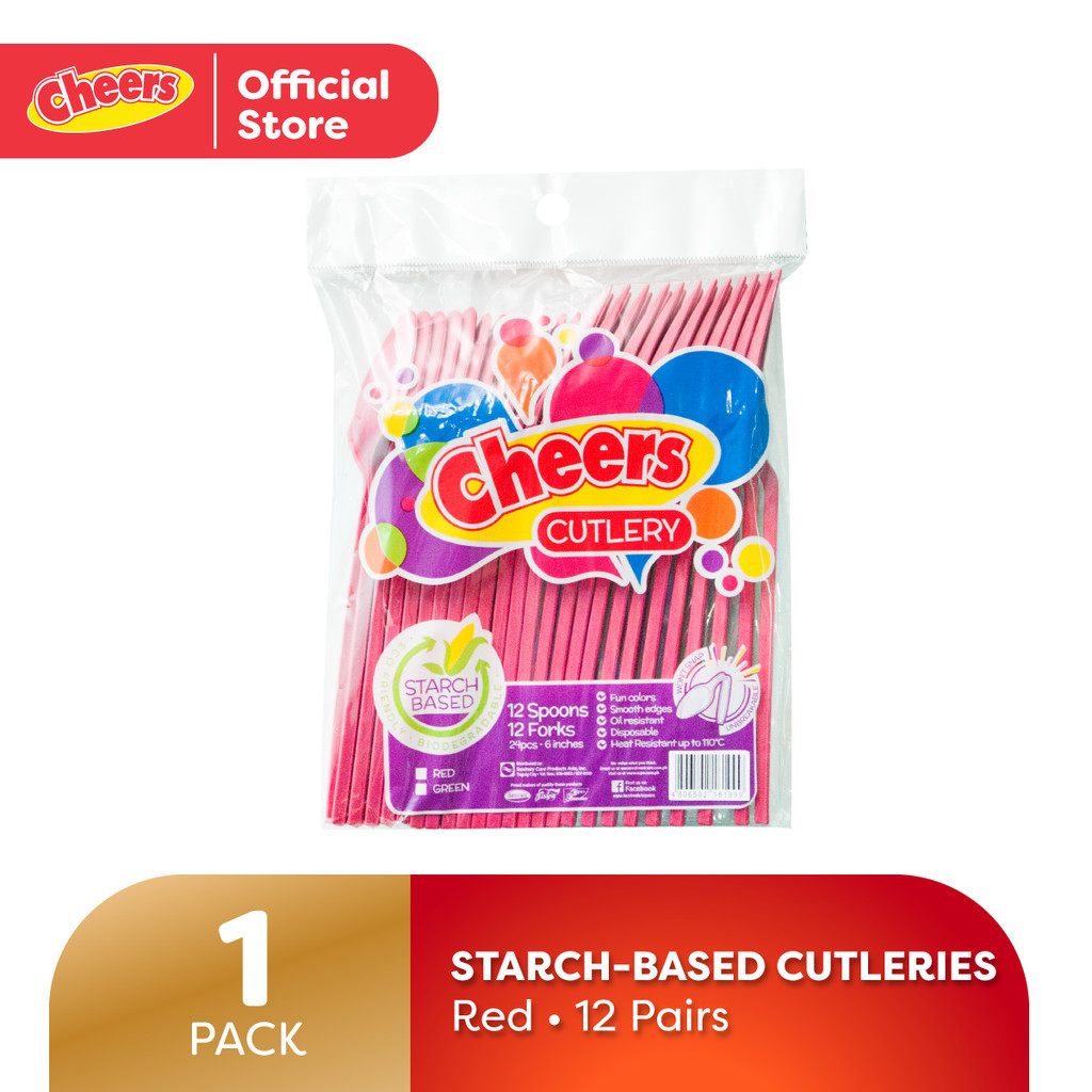 Cheers Starch-Based Cutleries Spoon & Fork 12 Pairs - Red Color (1 Pack ...