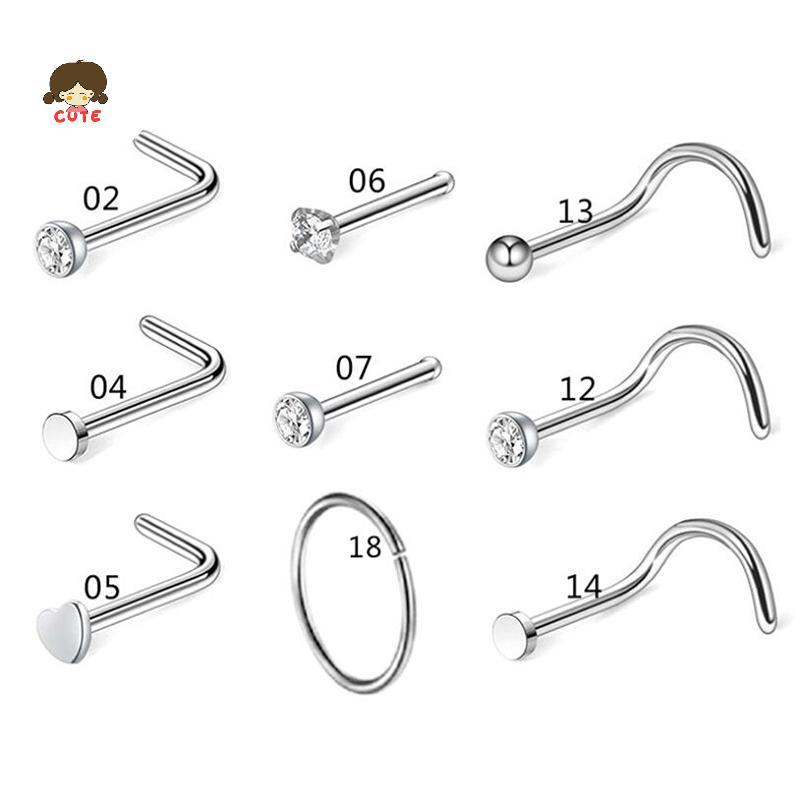 Annag 20G Stainless Steel Straight L Bend Twist Nose Ring Set Body ...
