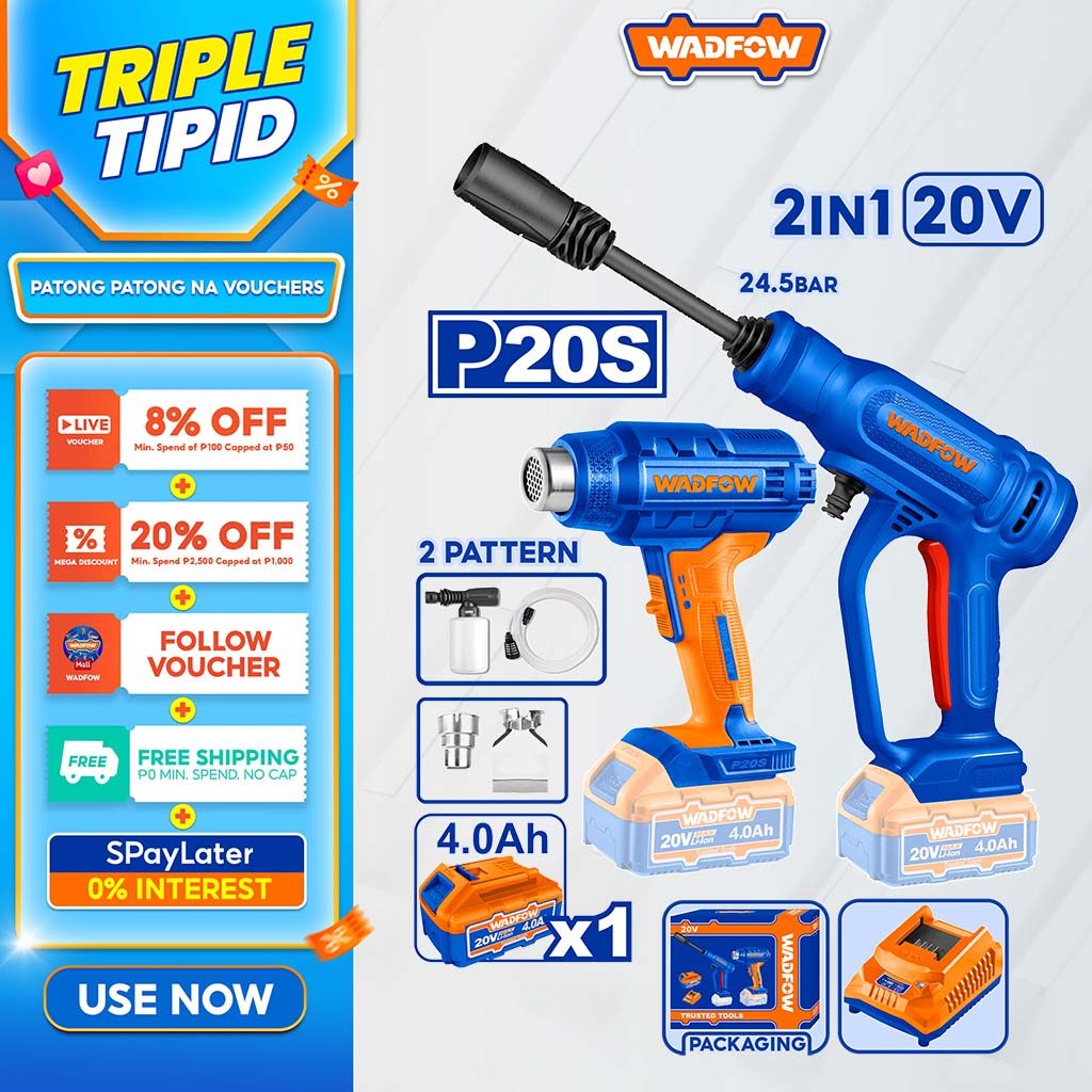 Wadfow P20 Series Li-Ion 2Pcs Combo Kit - Cordless Pressure Washer ...