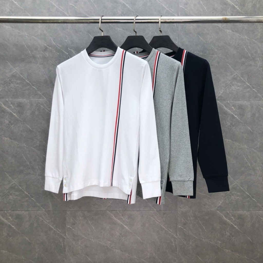 Thom Browne New High-Quality Left Woven Ribbon Plain Thin Long Sleeve T ...