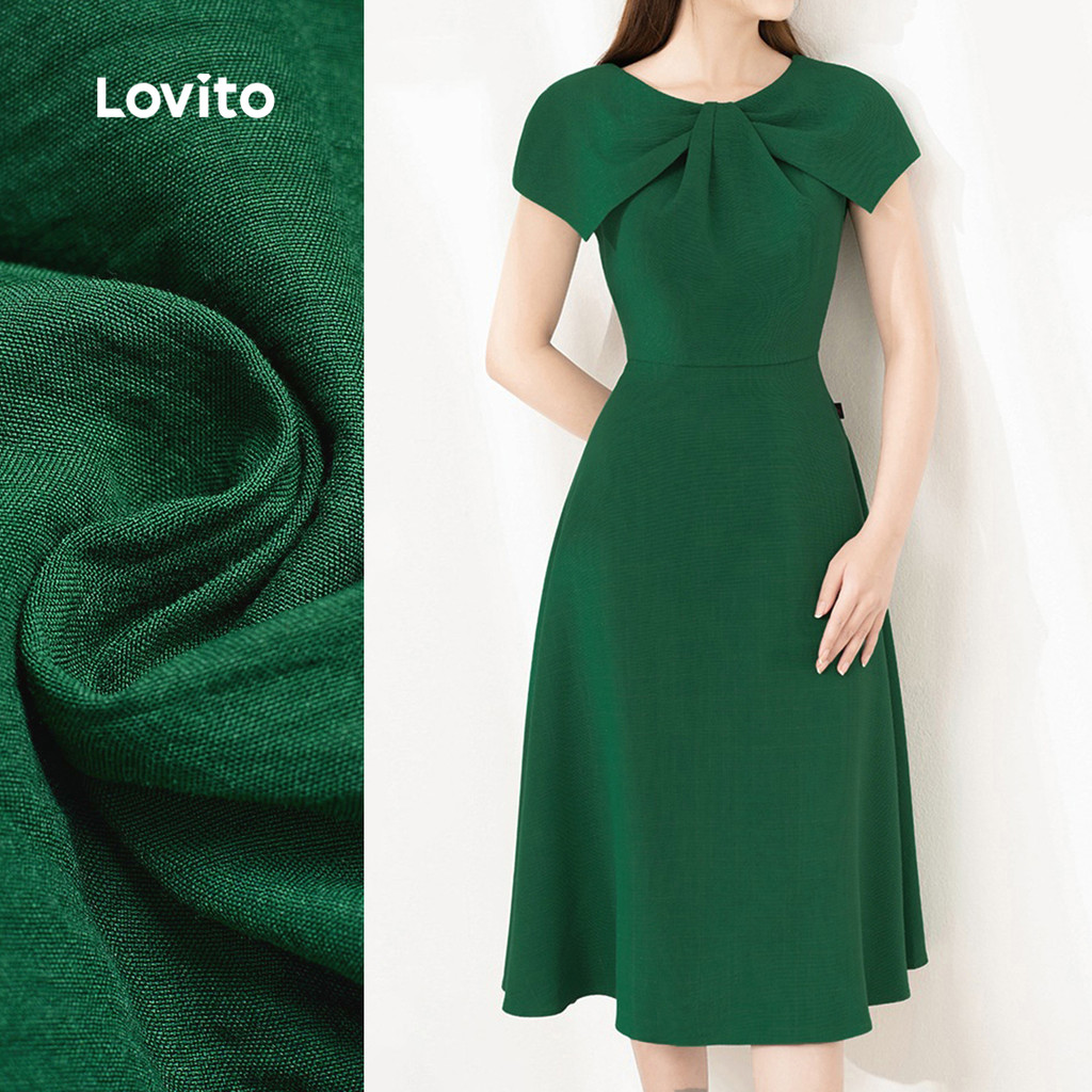 Lovito Women Elegant Dress Texture Spring/summer Green Dress L171AD142 ...