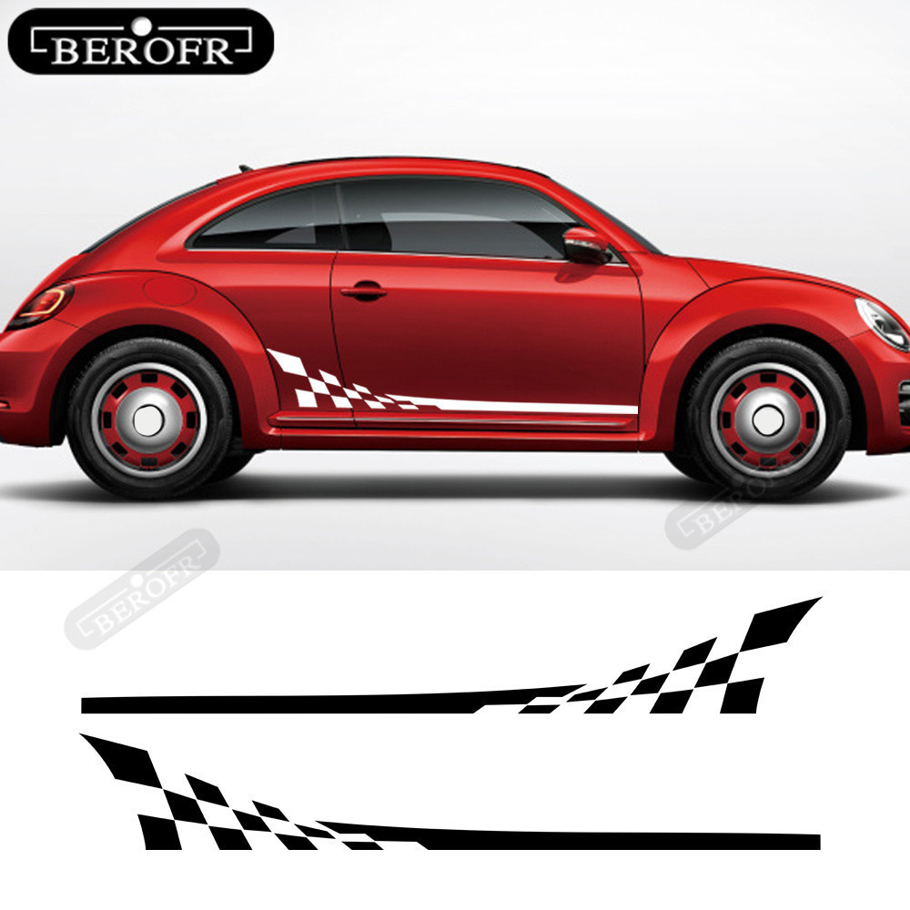 2pcs Car Styling Checkered Flag Door Side Stripes Body Vinyl Decal ...