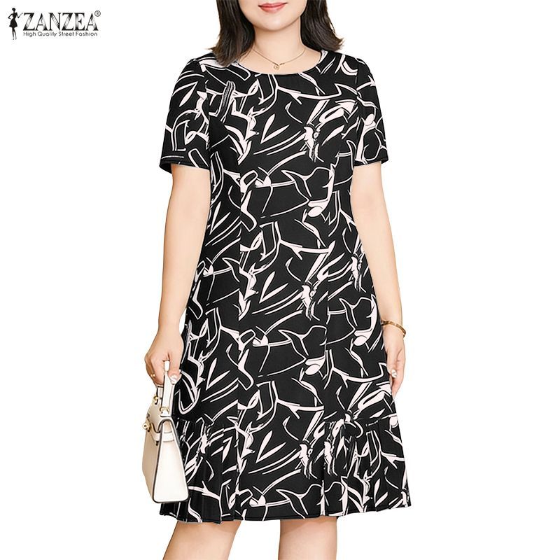 ZANZEA Women Korean Stylish Elegant Crew Neck Short Sleeve Floral Print ...