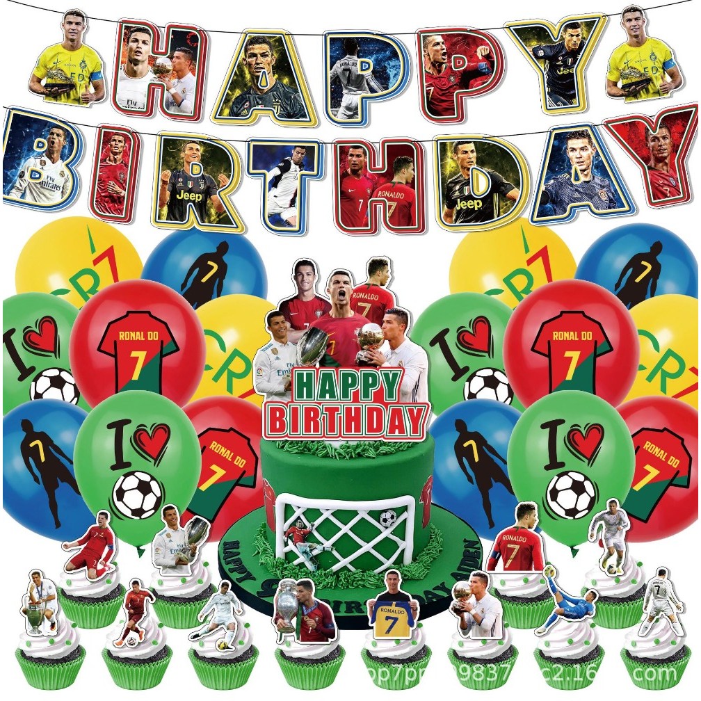 Cristiano Ronaldo Soccer Birthday Theme Party Decorations Banner Cake ...