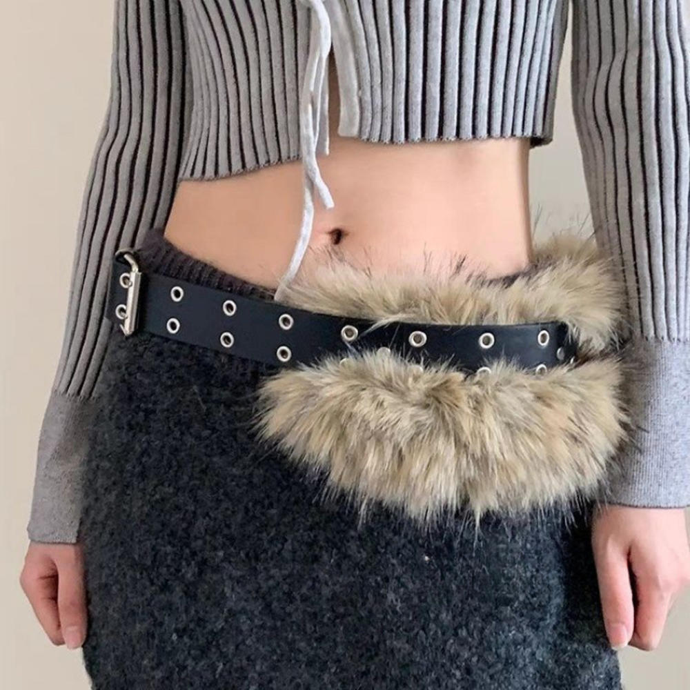 1PC Women's Faux Fur Belts Wide Waist Leather Boho Y2k Vintage Cowboy ...