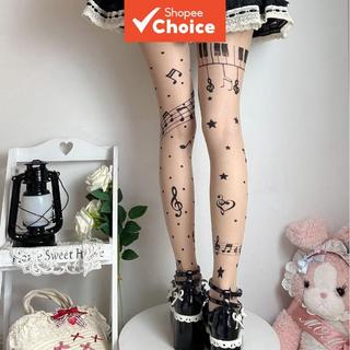 Japanese Music Note Tights | Sexy Y2K Cute Style | Black Music Print ...