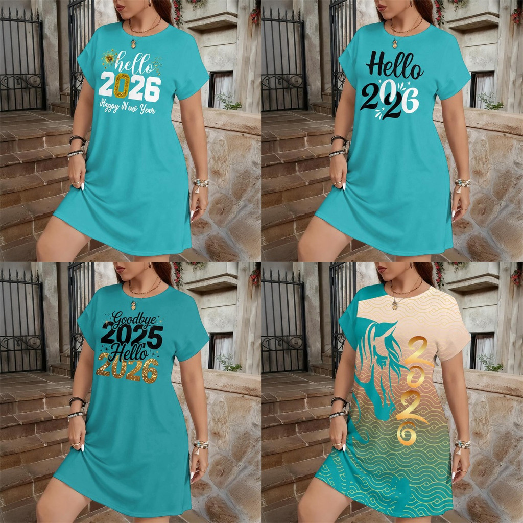 New Year Dresses for Women Trendy Teal Color O-Neck Bodycon skirt 2026 ...
