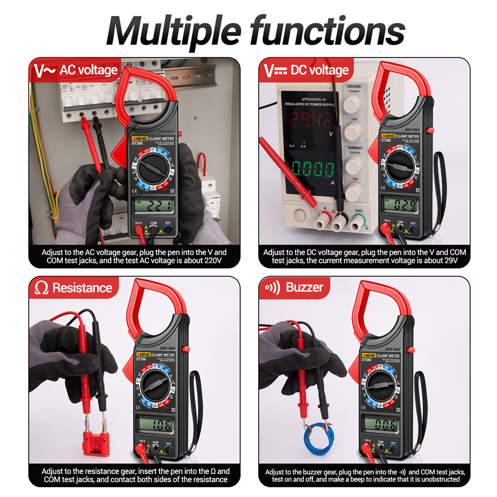 itechcool Digital AC DC Voltage Current Tester 1999 Counts Clamp ...