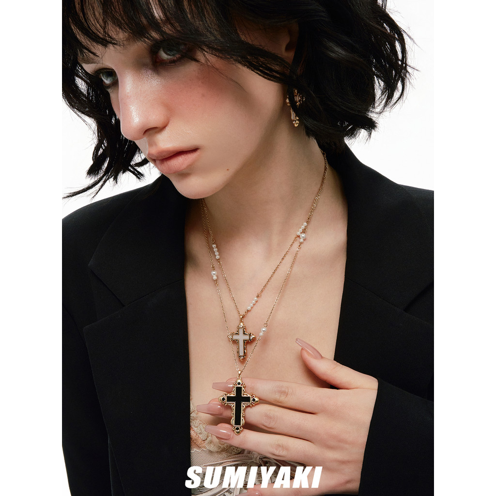 Cross Series American Retro Style Double Layer Necklace Niche Choker ...