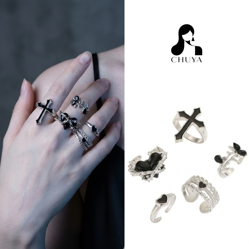 CY Fashion Unique Black Love Cross Open Couple European American Ring ...