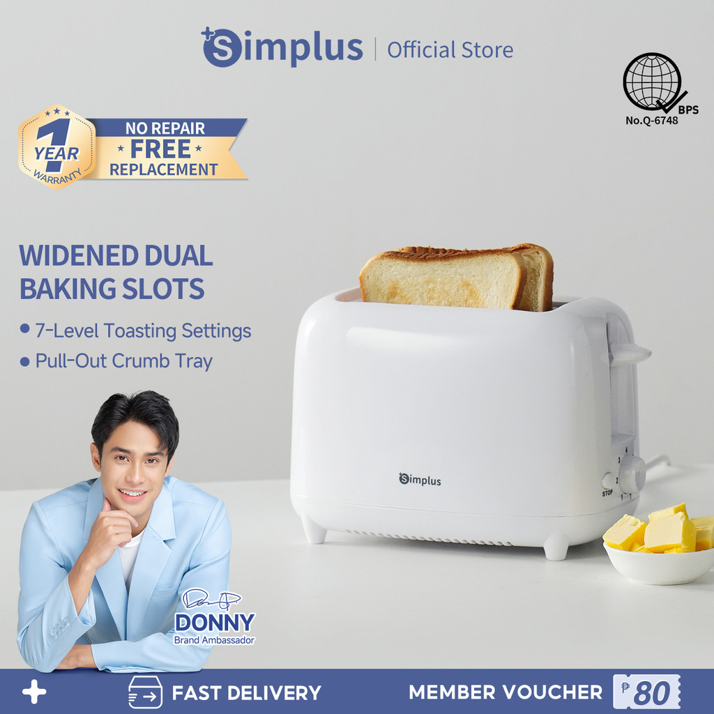 Simplus Toaster Wide Dual Slots 7-Level Browning Control One-Touch Stop ...