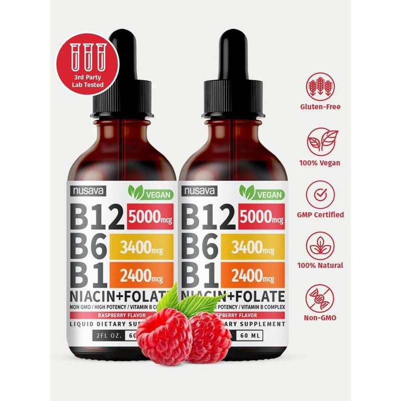 (2-PACK) Vitamin B12 Liquid Drops with B6, B1, Niacin & Folate - Edible ...