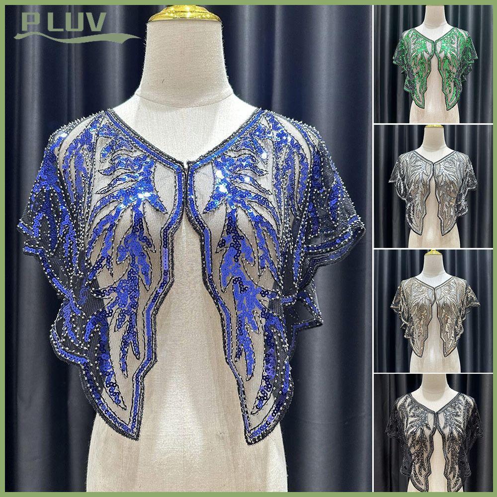 PLUVII Flapper Shawl, Sequin Decor 1920s Shawl Beaded, Retro Plant ...