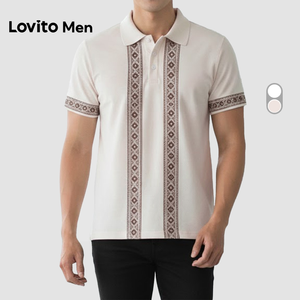 Lovito Men Men Boho Polo Shirt Spring/summer Apricot Polo Shirt ...