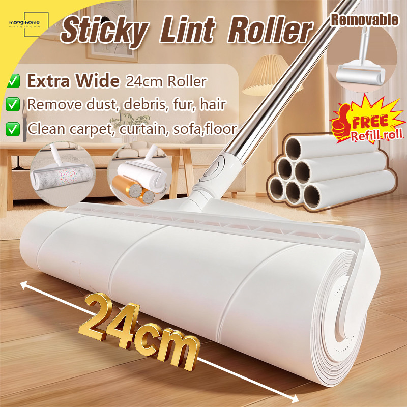 Lint Roller 24-104cm free rolls Stainless long handle Pet Hair and Dust ...