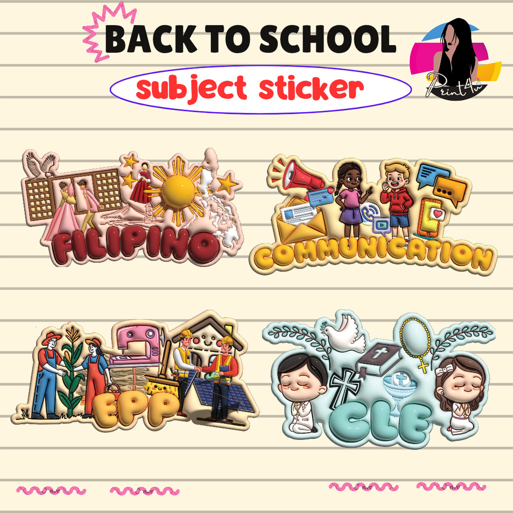 sticker subject 3D style effect - subject label student notebook - cute ...