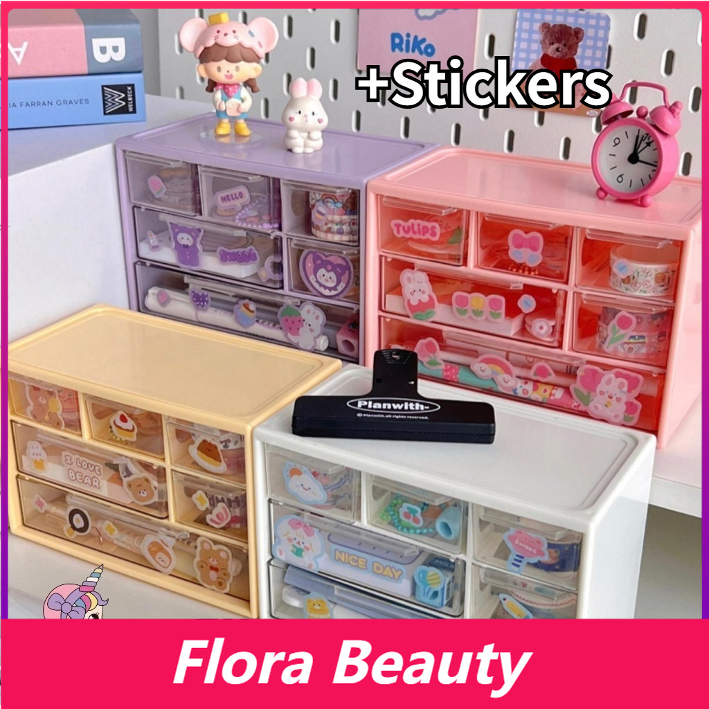 6 Grids Mini Drawer Desk Organizer With Stickers Stationary Jewelry ...